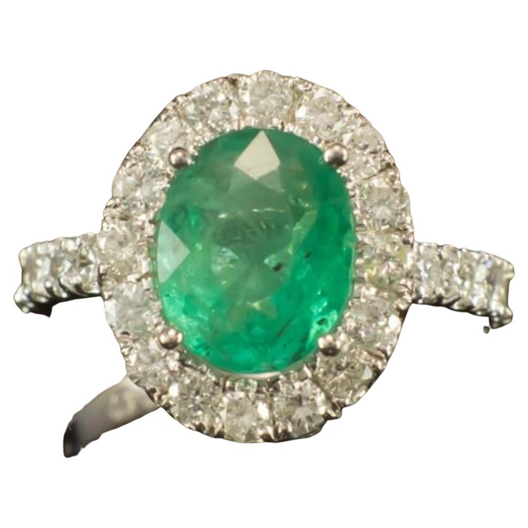 Customizable Unique Halo Emerald gold ring, Natural Emerald Engagement ring,18K Gold For Sale at ...