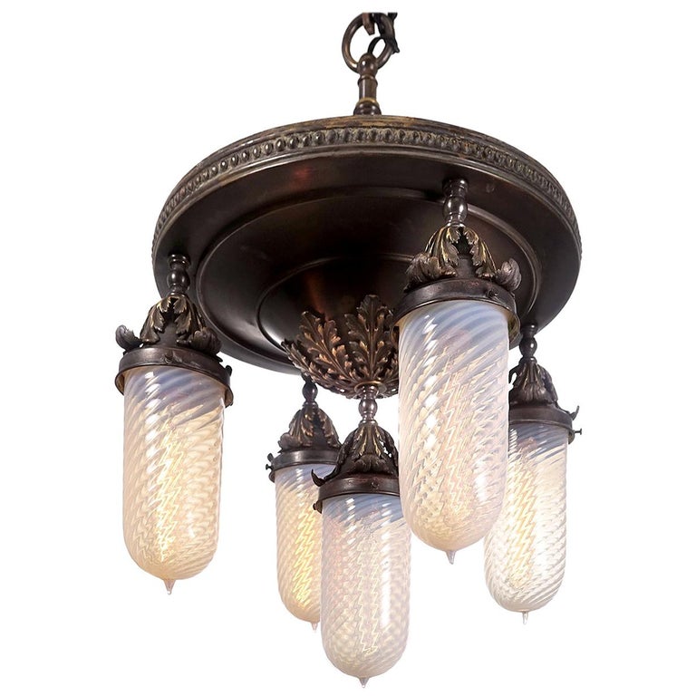 Unique Hand Blown 5 Shade Art Glass Chandelier at 1stDibs