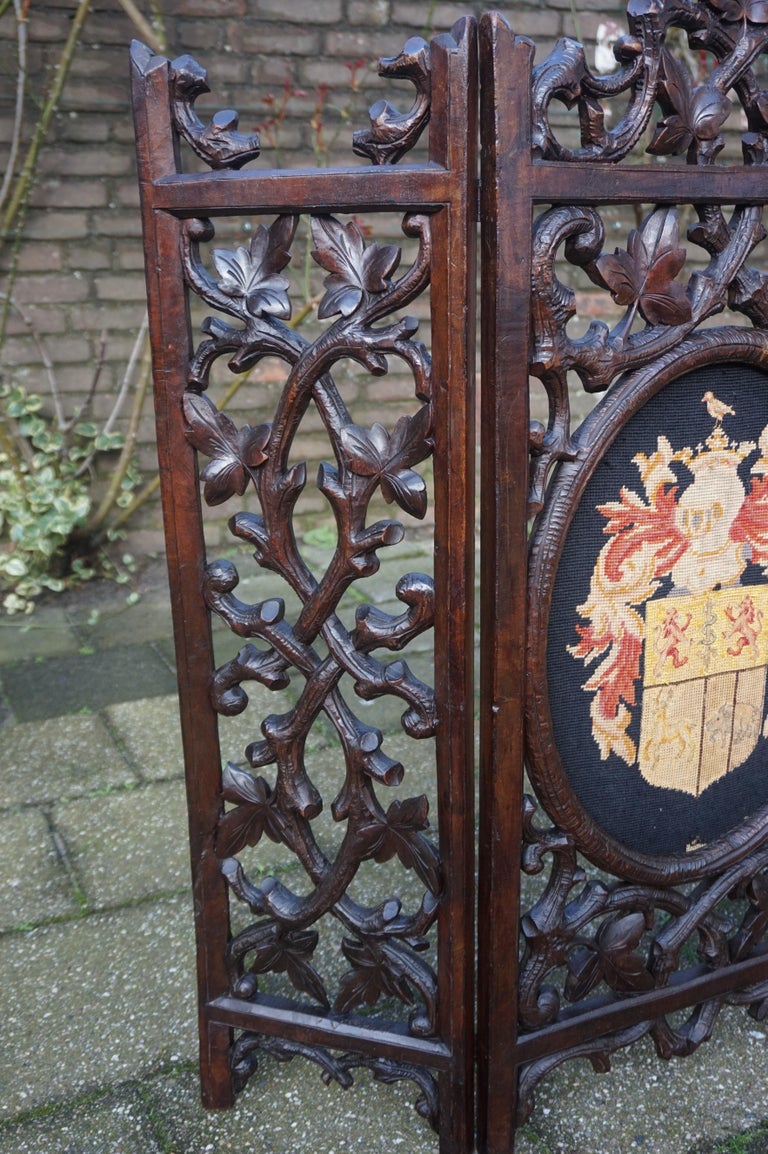 Unique and Hand Carved Antique Black Forest Firescreen w. Knight Helmet ...