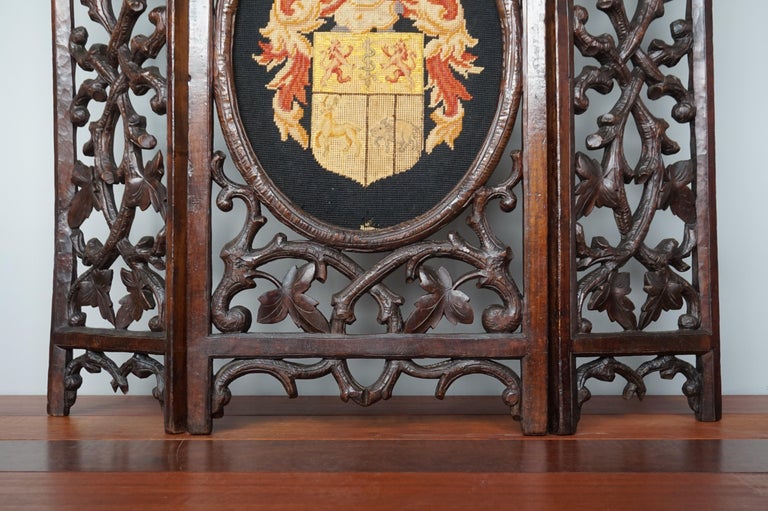 Unique and Hand Carved Antique Black Forest Firescreen w. Knight Helmet ...