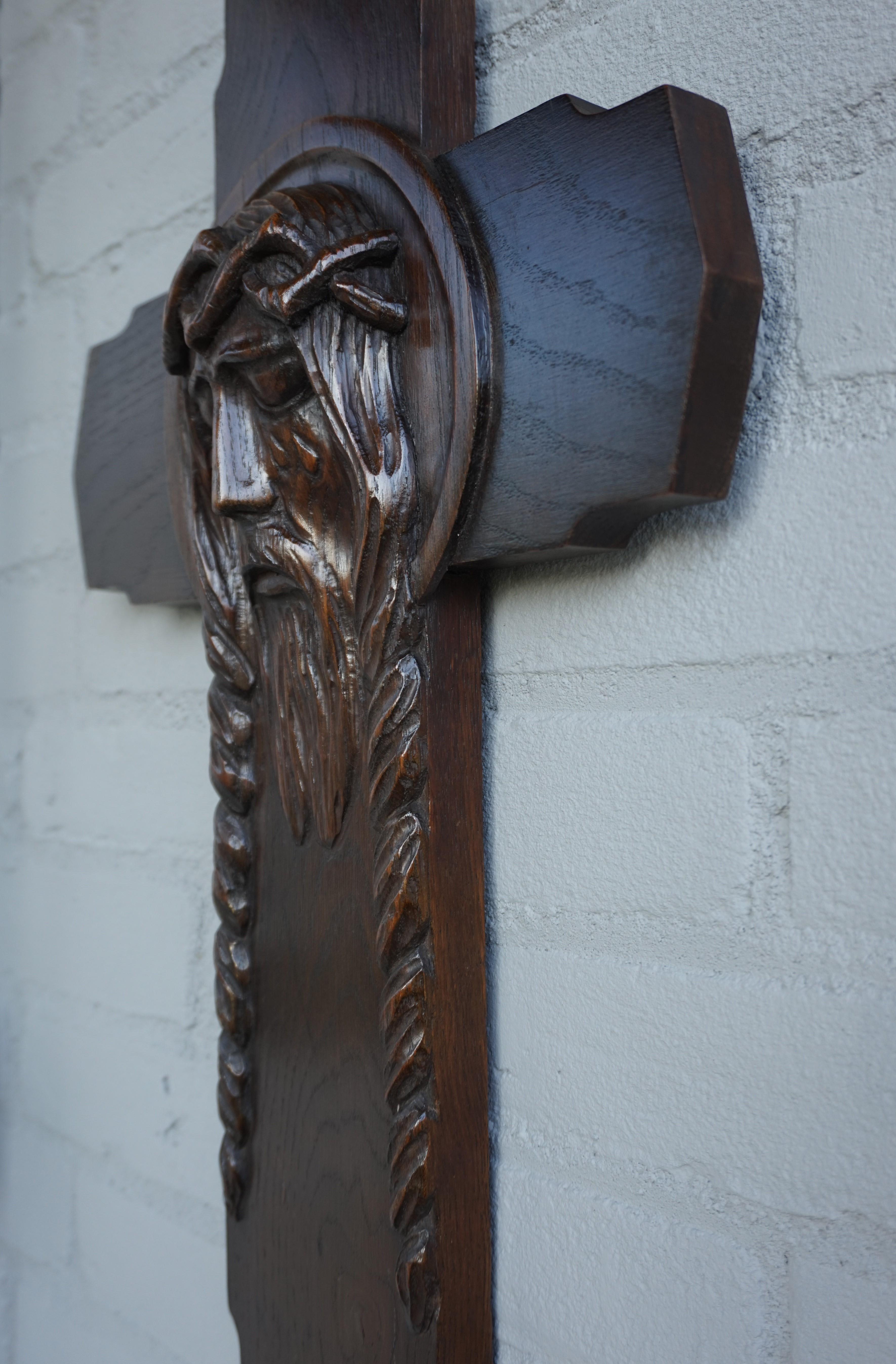 Unique Hand Carved Art Deco Wall Crucifix w. Suffering Christ in Tears ...