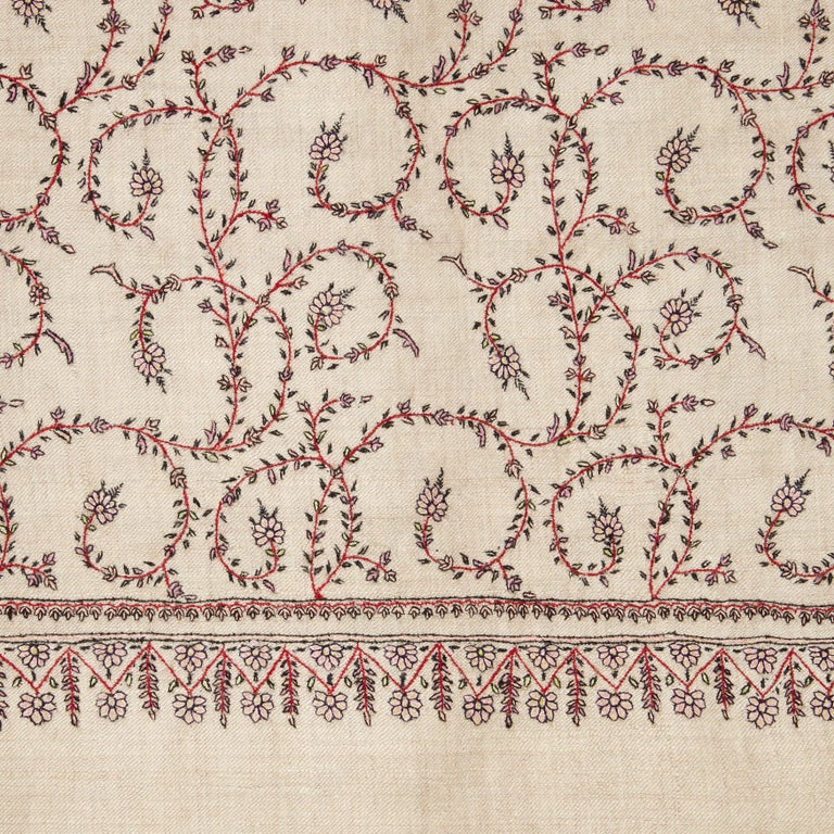 Hand Embroidered 100% Cashmere Shawl in Beige Made in Kashmir India ...