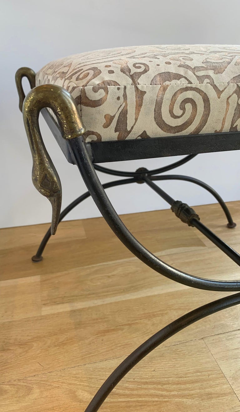 Unique Hand Forged Iron Bench, Cast Bronzed Details, Upholstered in ...
