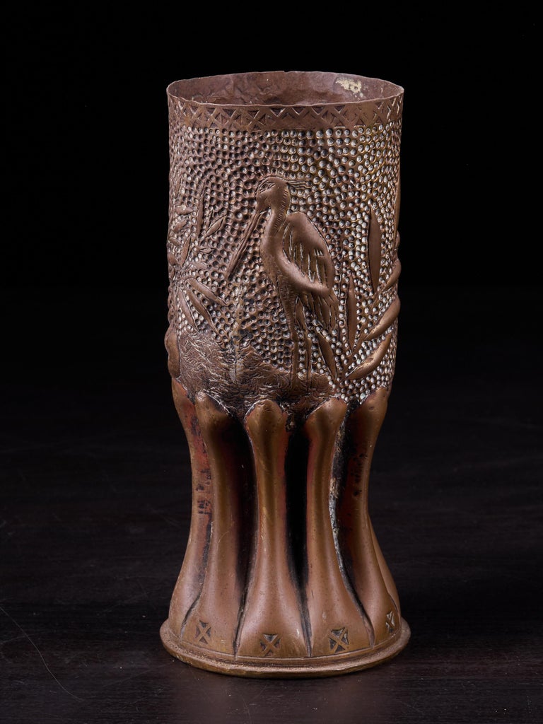 Unique Handmade Engraved Bombshell Brass Vase For Sale at 1stDibs