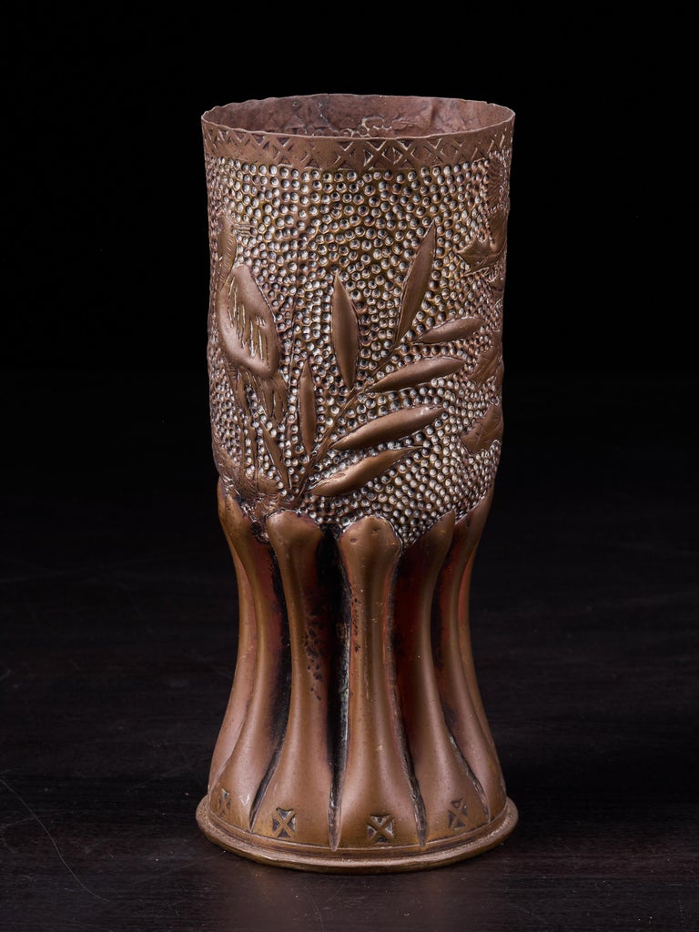 Unique Handmade Engraved Bombshell Brass Vase For Sale at 1stDibs