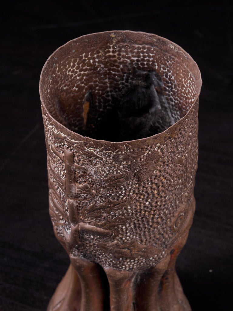 Unique Handmade Engraved Bombshell Brass Vase For Sale at 1stDibs