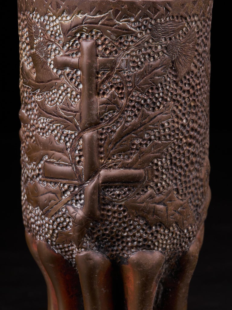 Unique Handmade Engraved Bombshell Brass Vase For Sale at 1stDibs