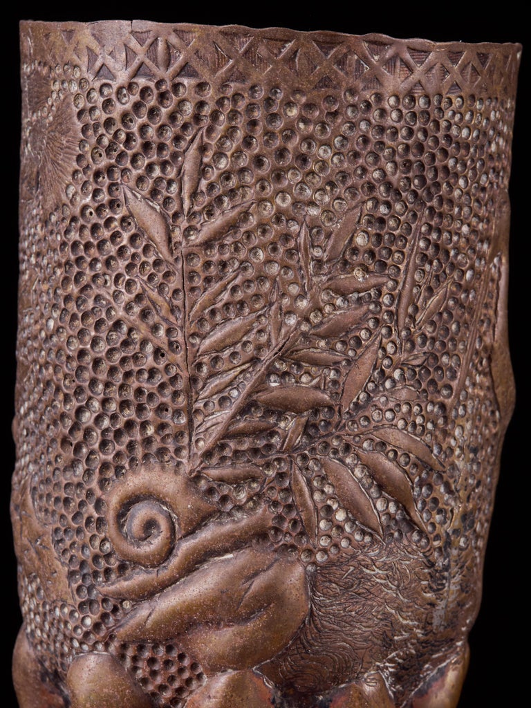 Unique Handmade Engraved Bombshell Brass Vase For Sale at 1stDibs