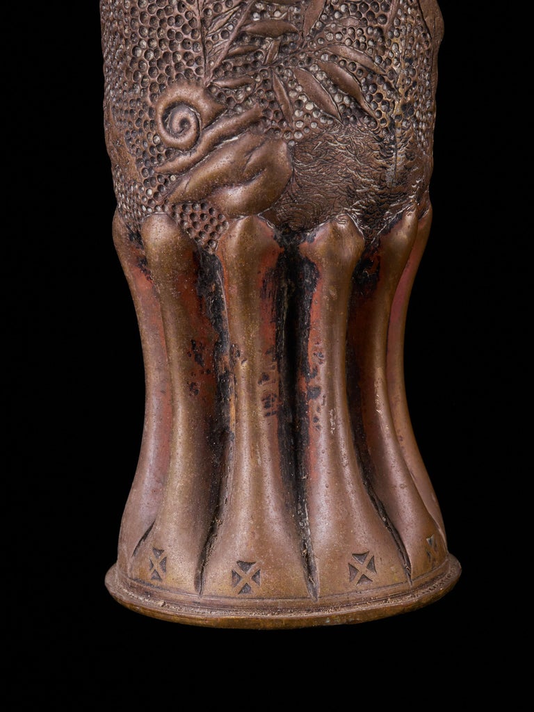 Unique Handmade Engraved Bombshell Brass Vase For Sale at 1stDibs