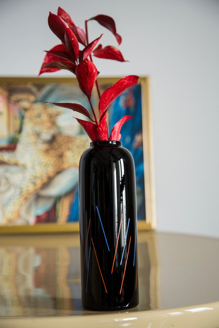 Unique Hand Painted Black and Blue Red Vase, 20th Century, Europe ...