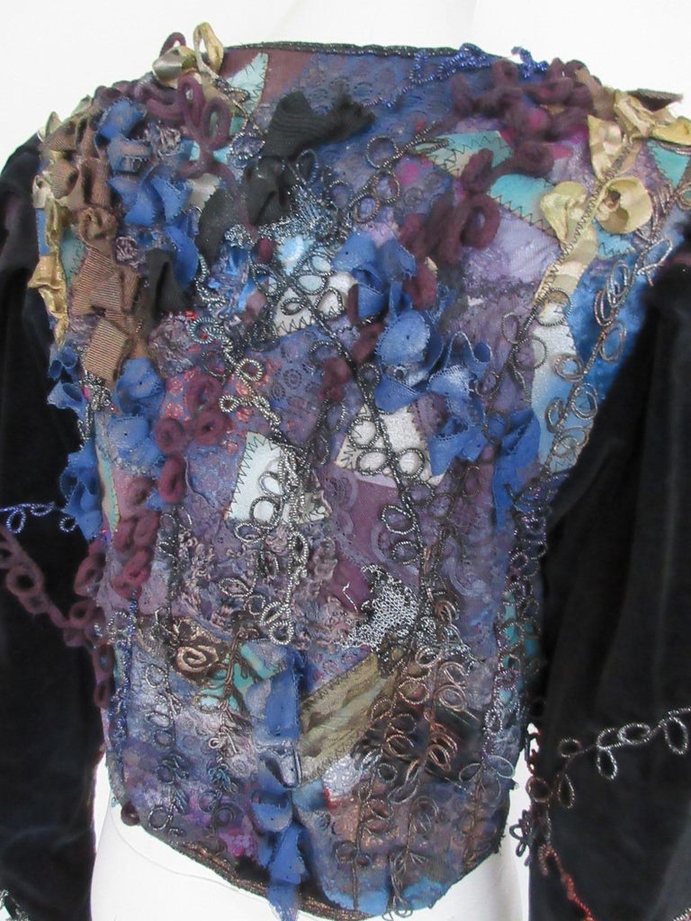 Unique handmade 1980's Black Velvet Blue Leather Embroidered Bolero ...