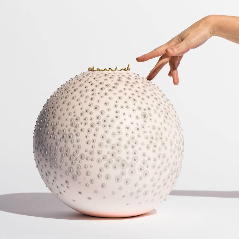 Unique Handmade 21st Century Large Round Vase in Peach and Gray For ...