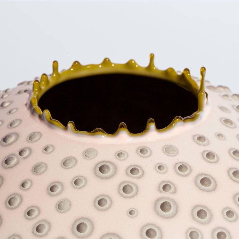 Unique Handmade 21st Century Large Round Vase in Peach and Gray For ...