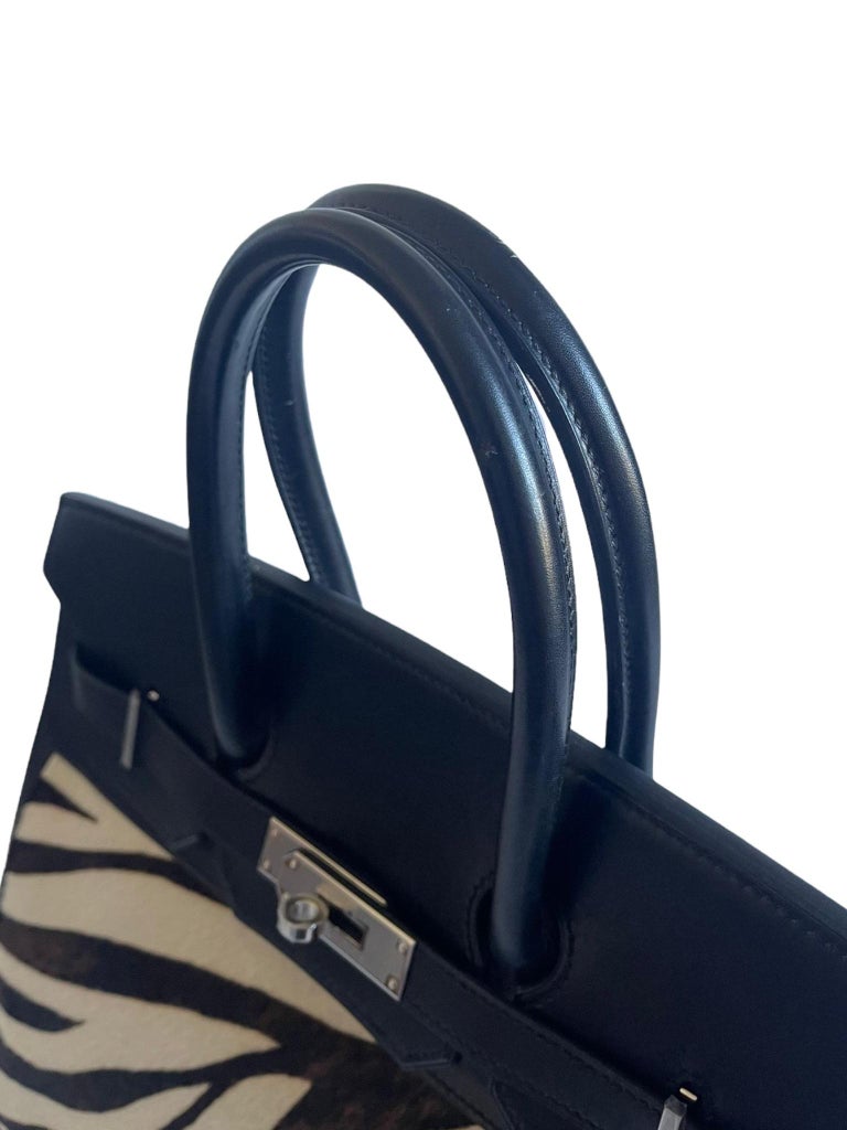 Unique Hermès Birkin 35cm Zebra Black Box Leather Palladium Hardware ...