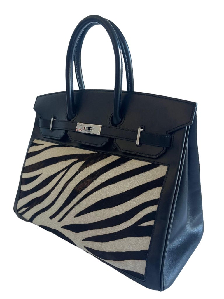 Unique Hermès Birkin 35cm Zebra Black Box Leather Palladium Hardware ...