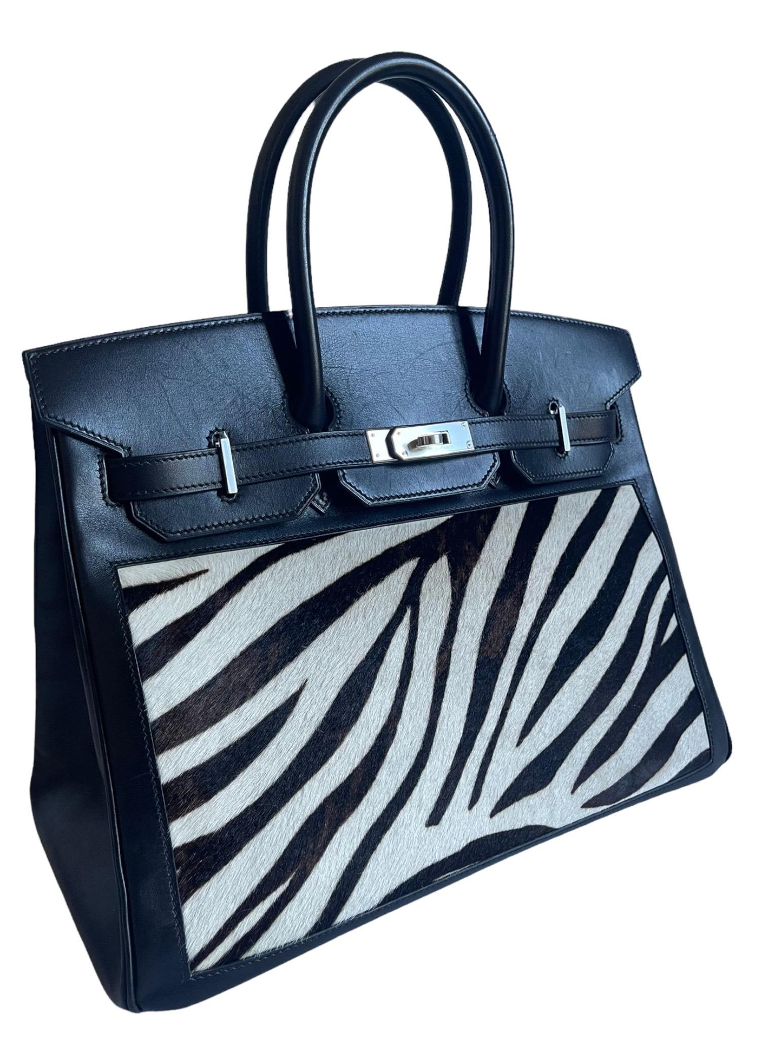 Unique Hermès Birkin 35cm Zebra Black Box Leather Palladium Hardware ...