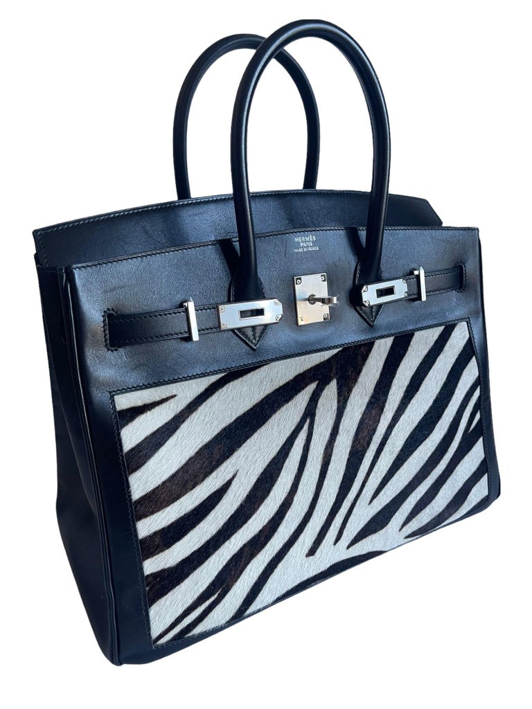 Unique Hermès Birkin 35cm Zebra Black Box Leather Palladium Hardware ...