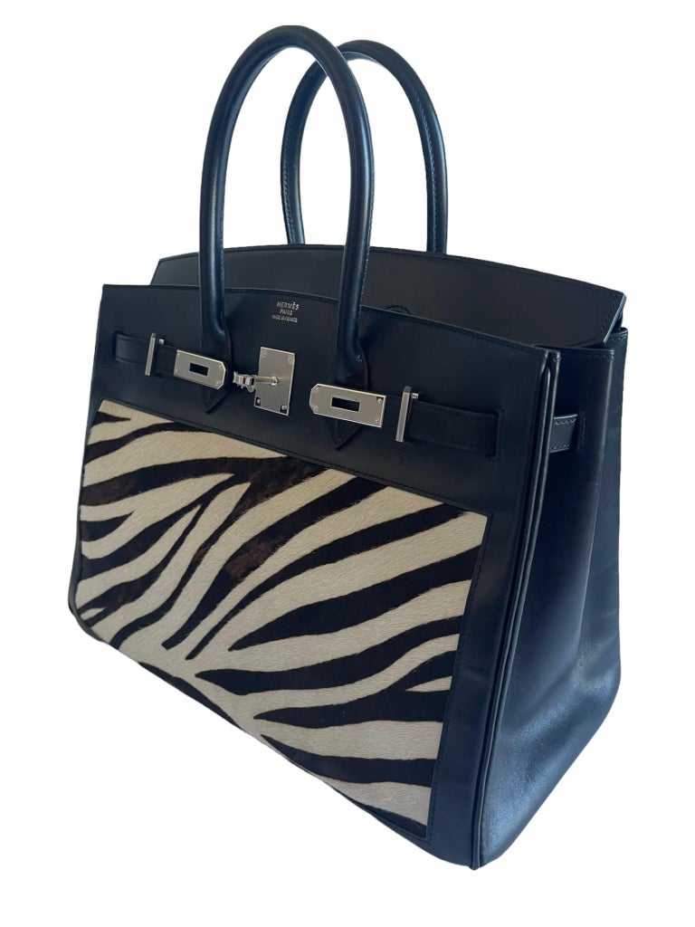 Unique Hermès Birkin 35cm Zebra Black Box Leather Palladium Hardware ...