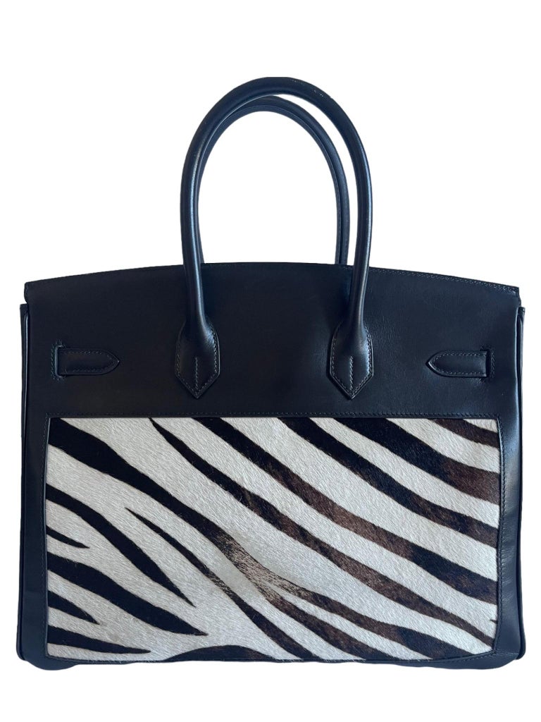 Unique Hermès Birkin 35cm Zebra Black Box Leather Palladium Hardware ...