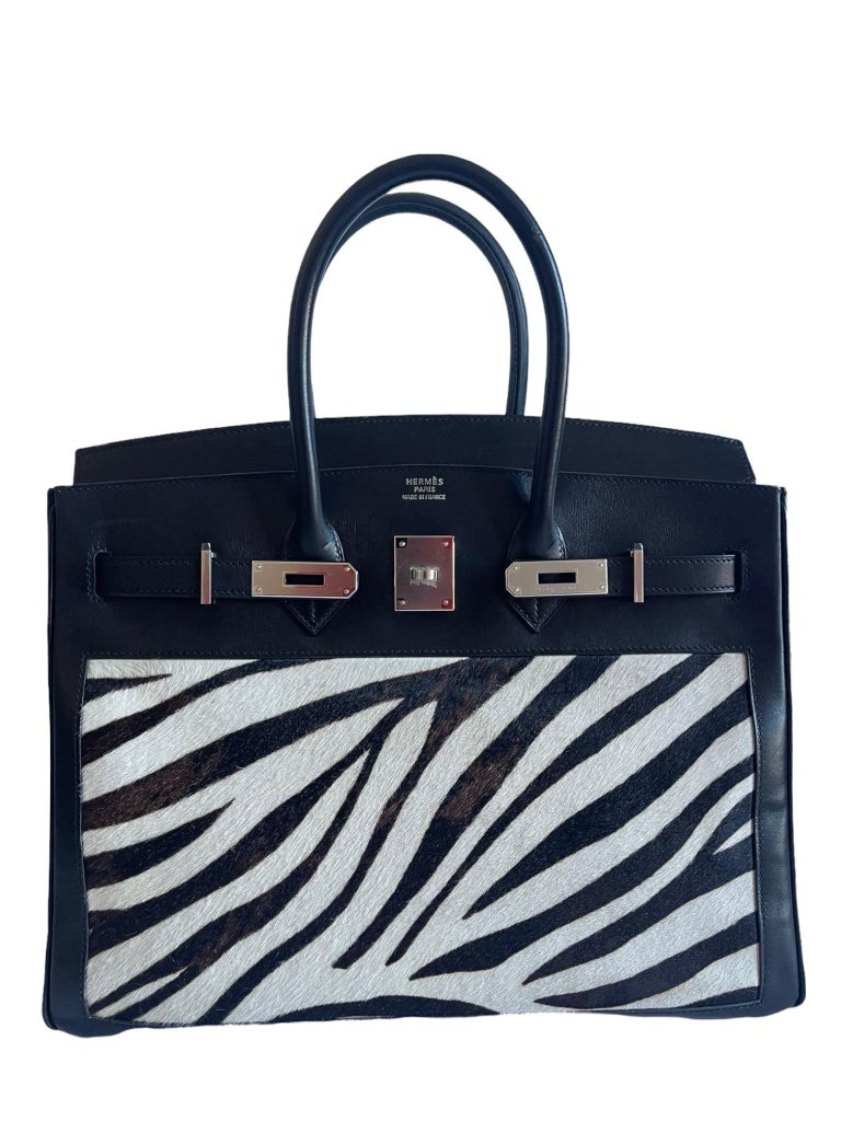 Unique Hermès Birkin 35cm Zebra Black Box Leather Palladium Hardware ...