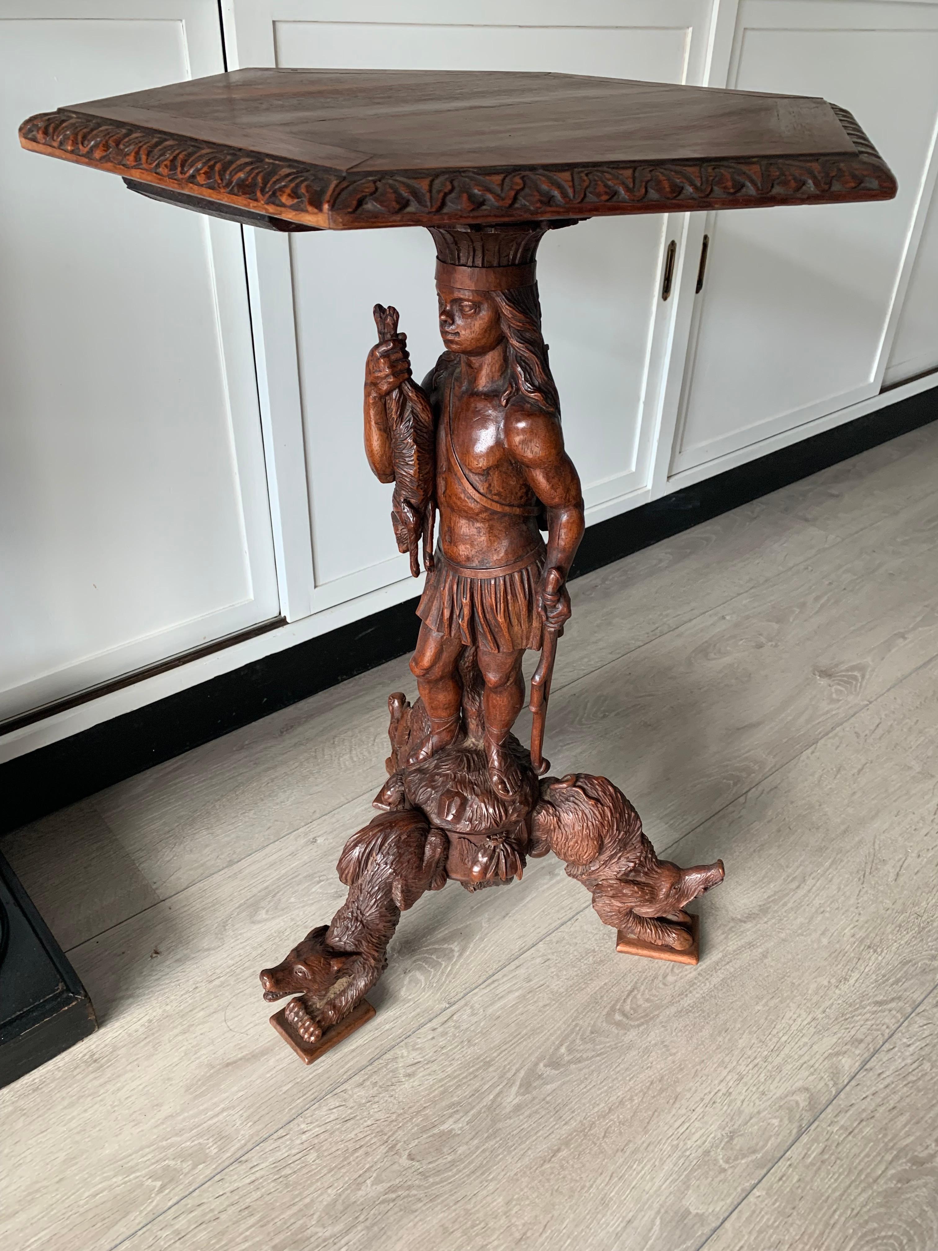 Hunting Theme Table with Hand Carved Native Indian and Sculptural ...