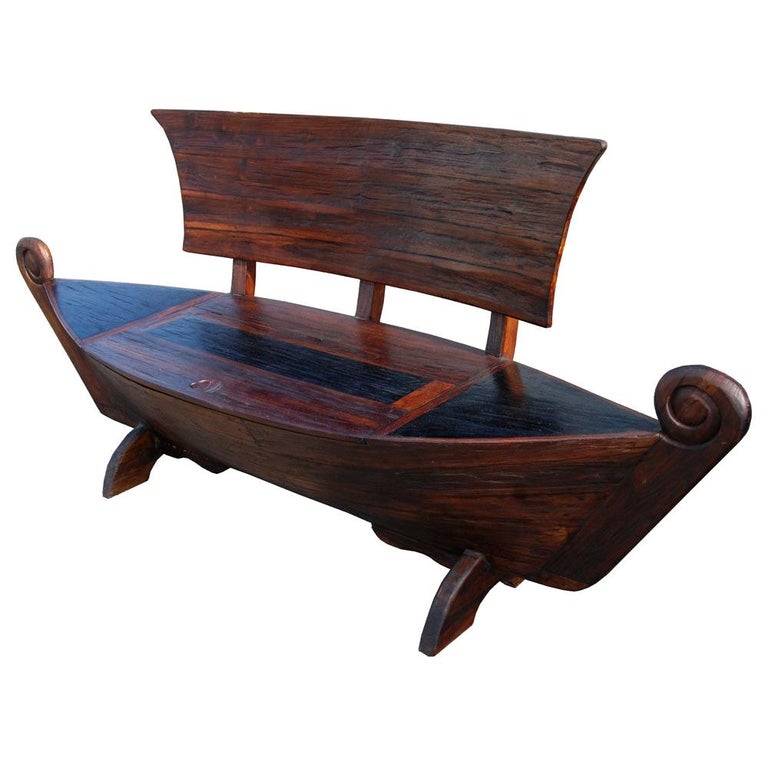 7FT Balinese Sailing Boat Teak Storage Bench For Sale at 1stDibs