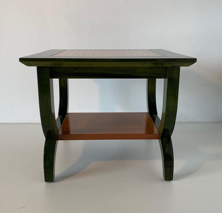 Unique Italian Green Aniline and Maple Coffee Table For Sale at 1stDibs