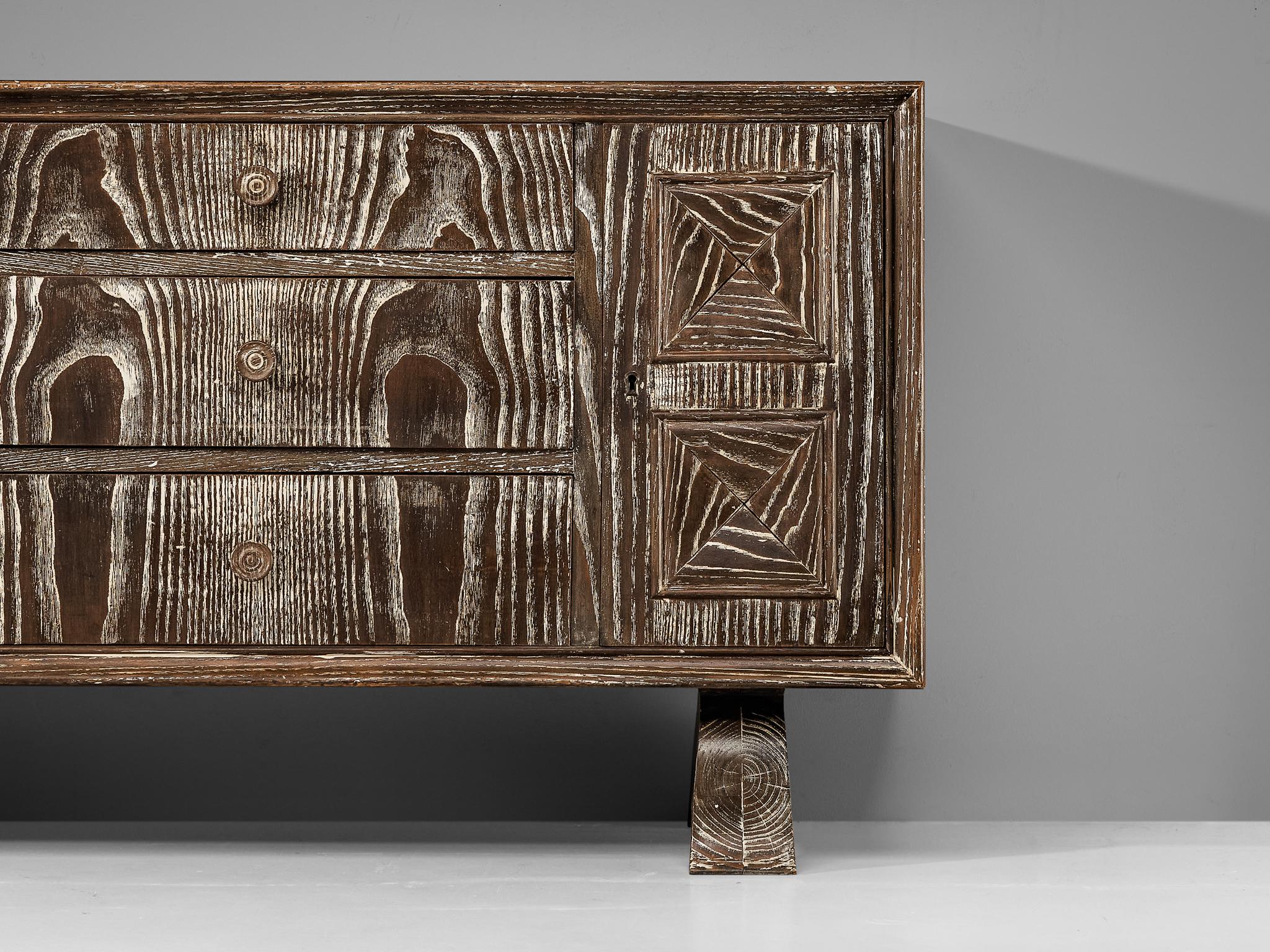 Unique Italian Sideboard in Cerused Chestnut For Sale at 1stDibs
