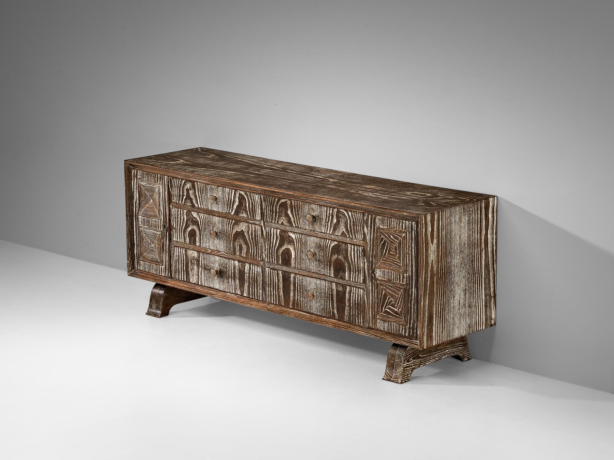 Unique Italian Sideboard in Cerused Chestnut For Sale at 1stDibs