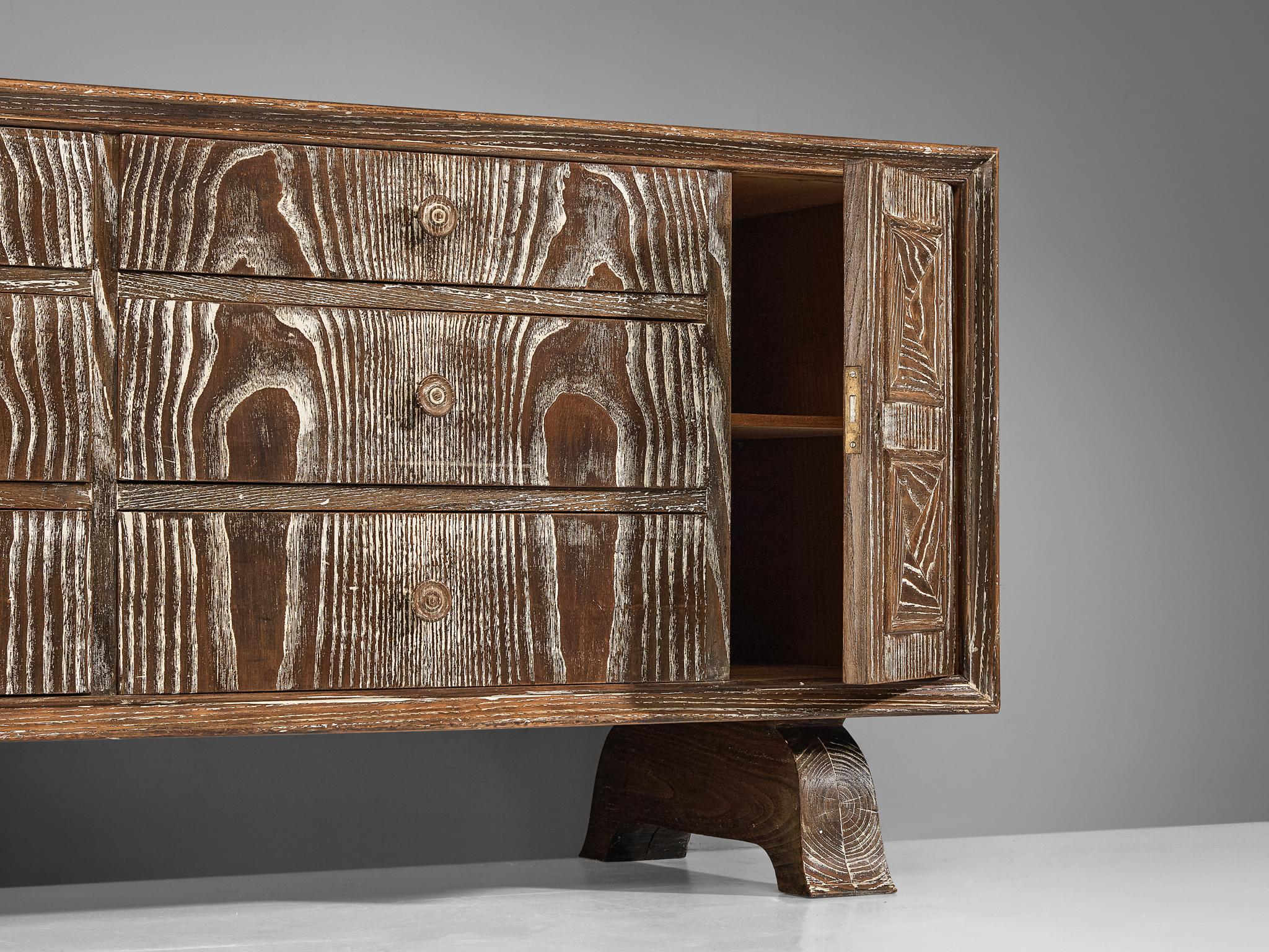 Unique Italian Sideboard in Cerused Chestnut For Sale at 1stDibs