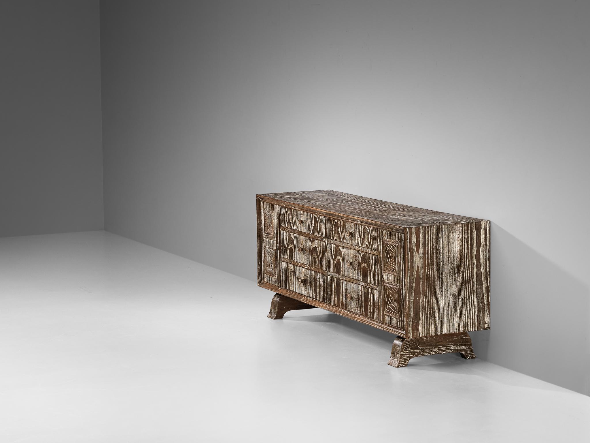 Unique Italian Sideboard in Cerused Chestnut For Sale at 1stDibs
