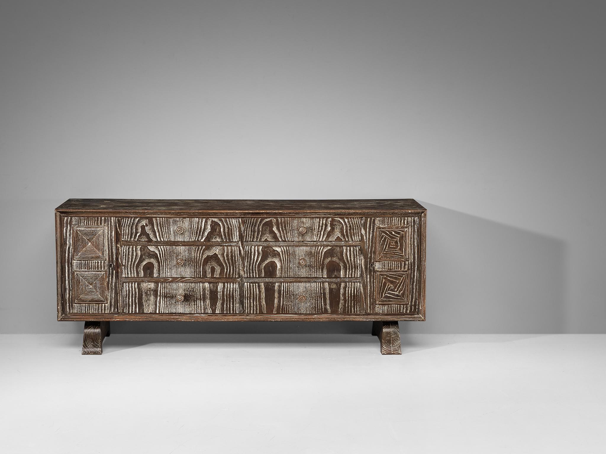 Unique Italian Sideboard in Cerused Chestnut For Sale at 1stDibs