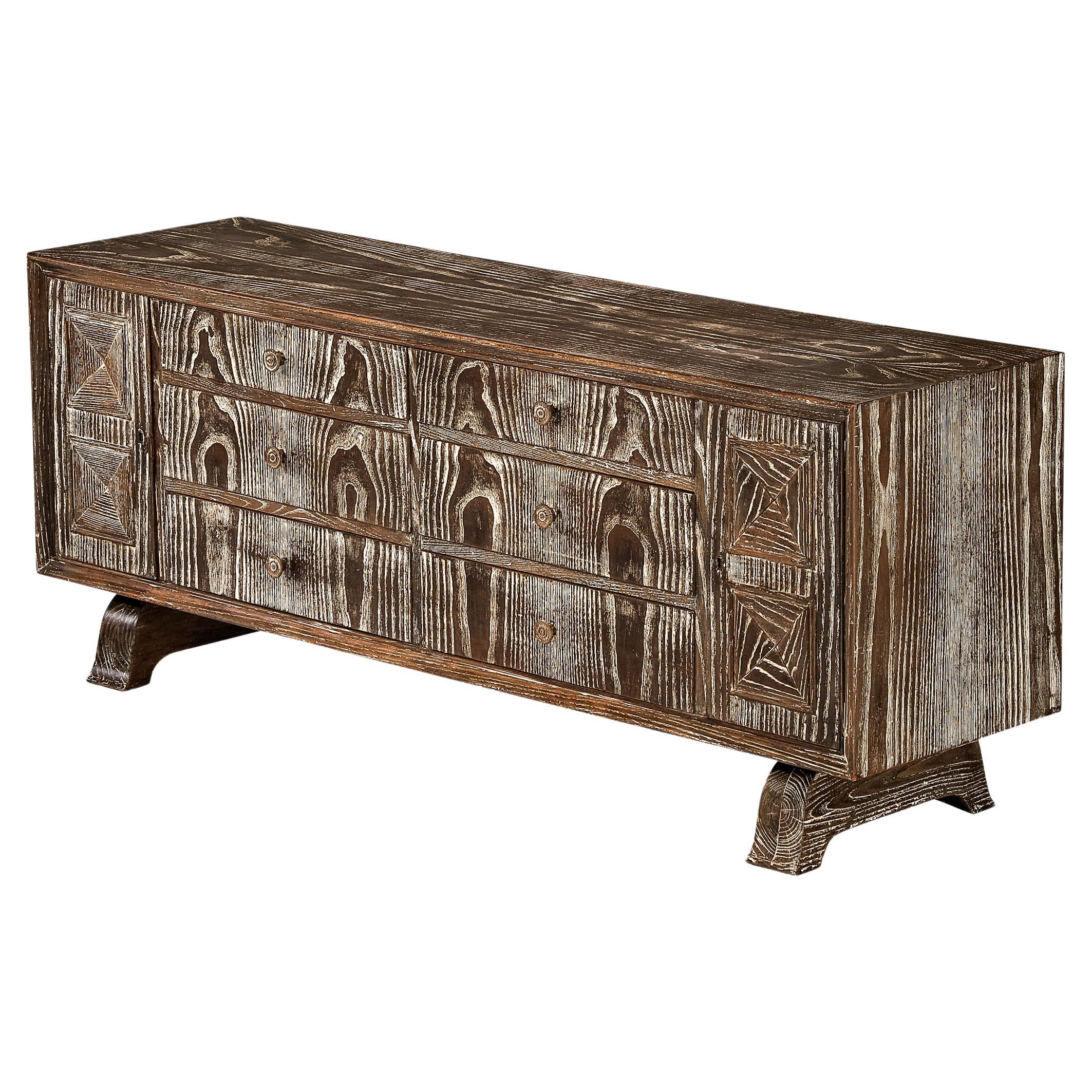 Unique Italian Sideboard in Cerused Chestnut For Sale at 1stDibs