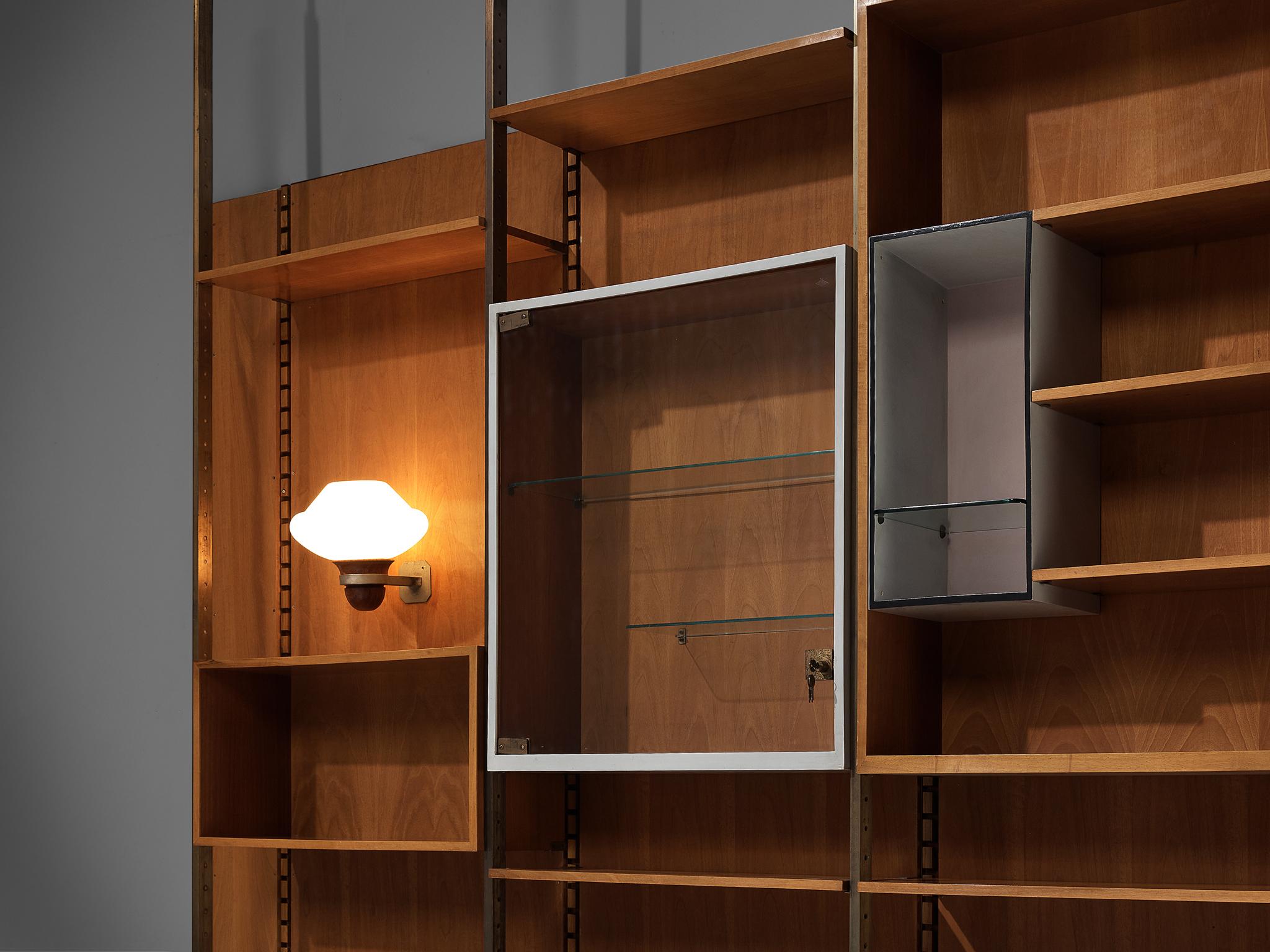 Unique Italian Wall Unit in Walnut and Brass For Sale at 1stDibs