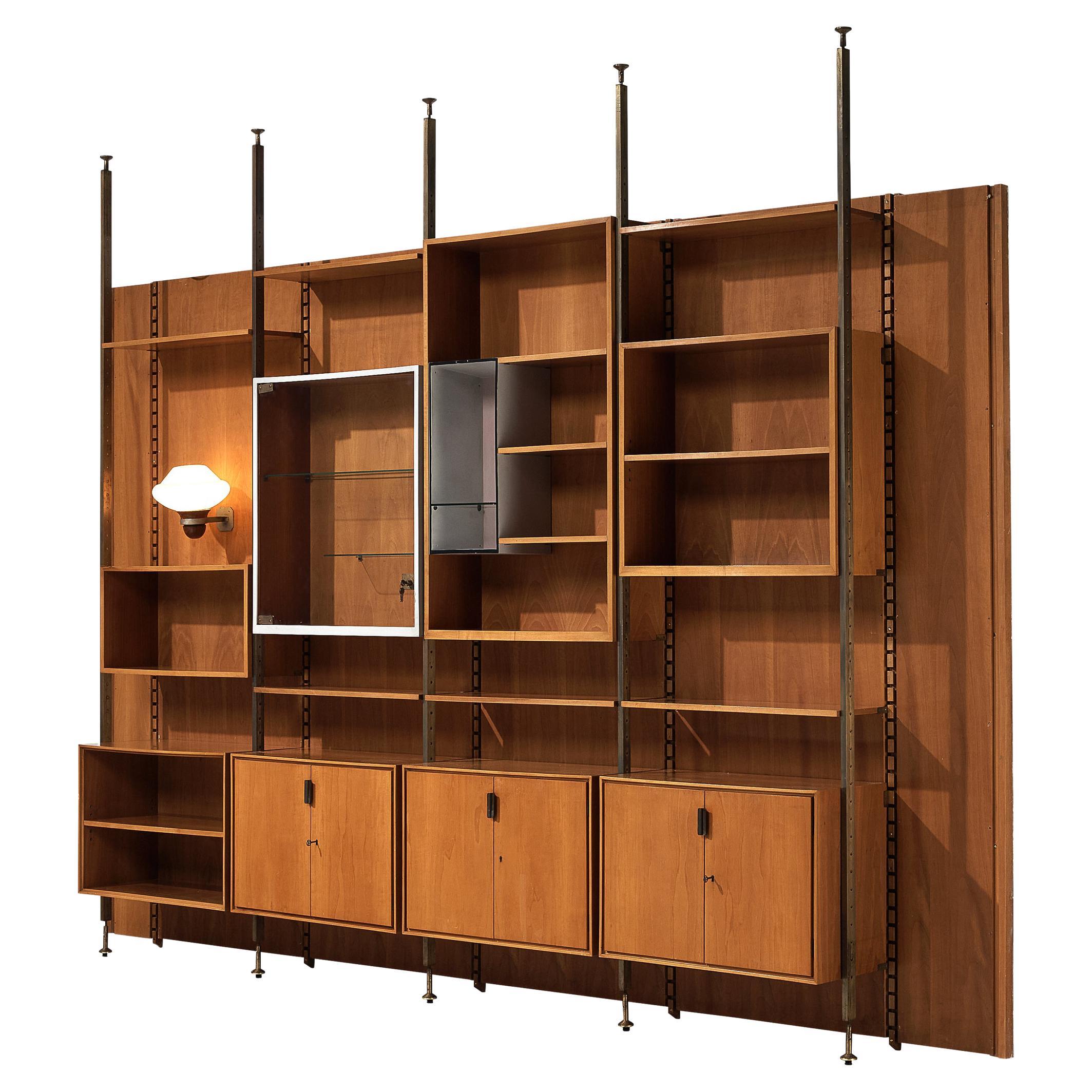 Unique Italian Wall Unit in Walnut and Brass For Sale at 1stDibs