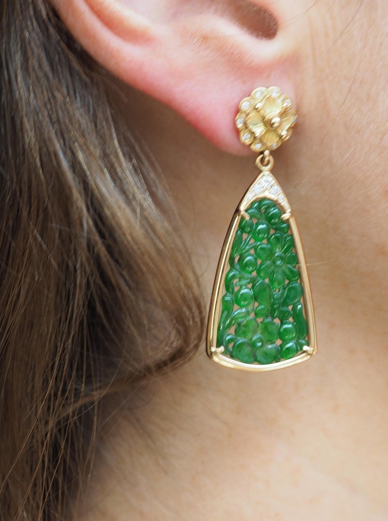 Unique Jade Earrings with Diamonds For Sale at 1stDibs
