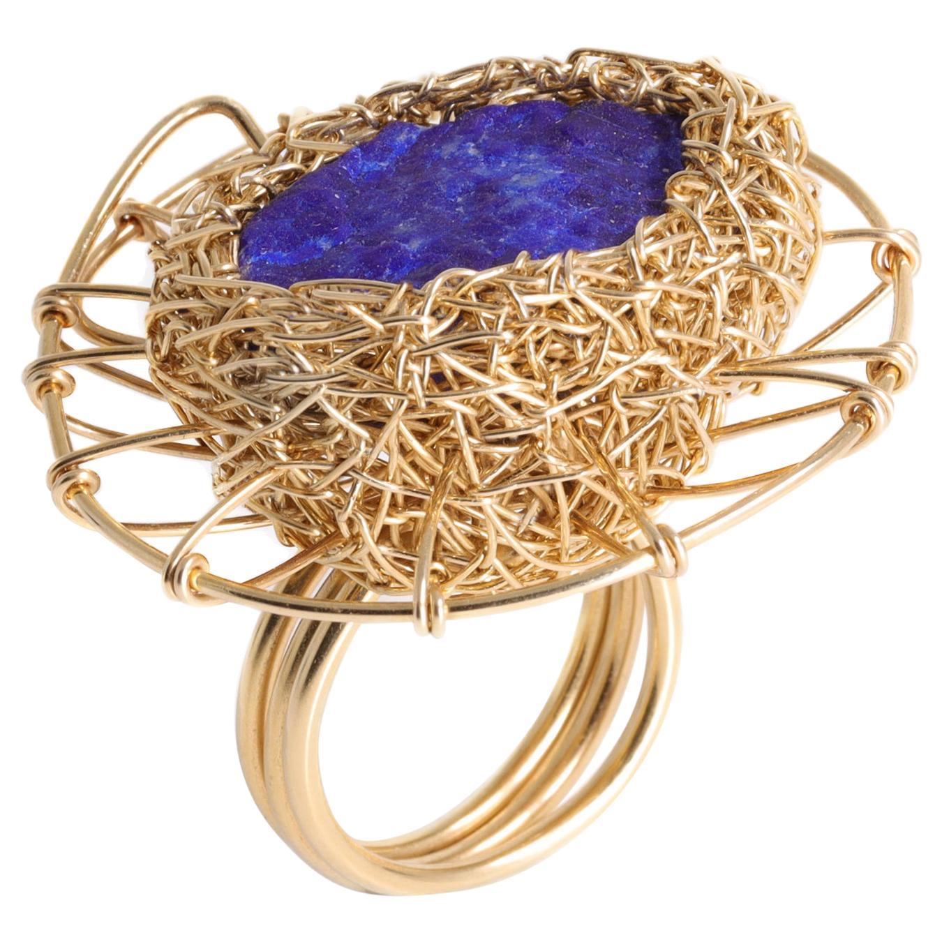 Stunning Lapis Lazuli and 14 Carat Gold Unique Statement Ring For Sale ...