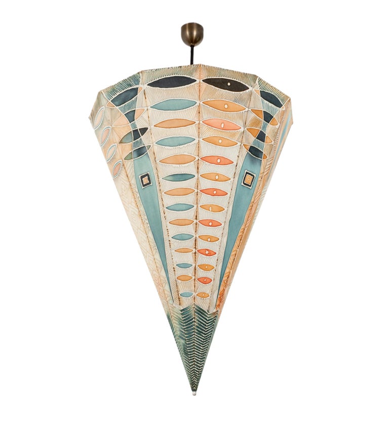 Unique Large Handmade Batik Umbrella Lamp, 1960s at 1stDibs