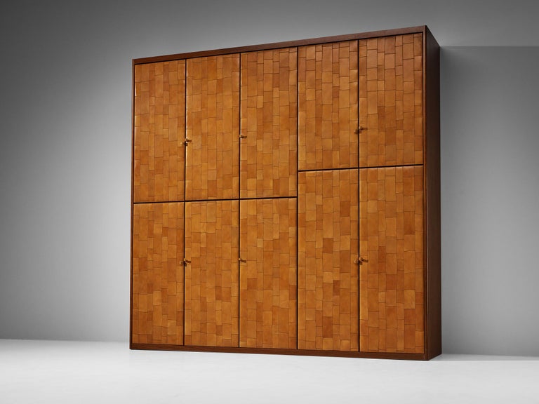 Unique Large Italian Highboard in Cognac Patchwork Leather and Birch ...