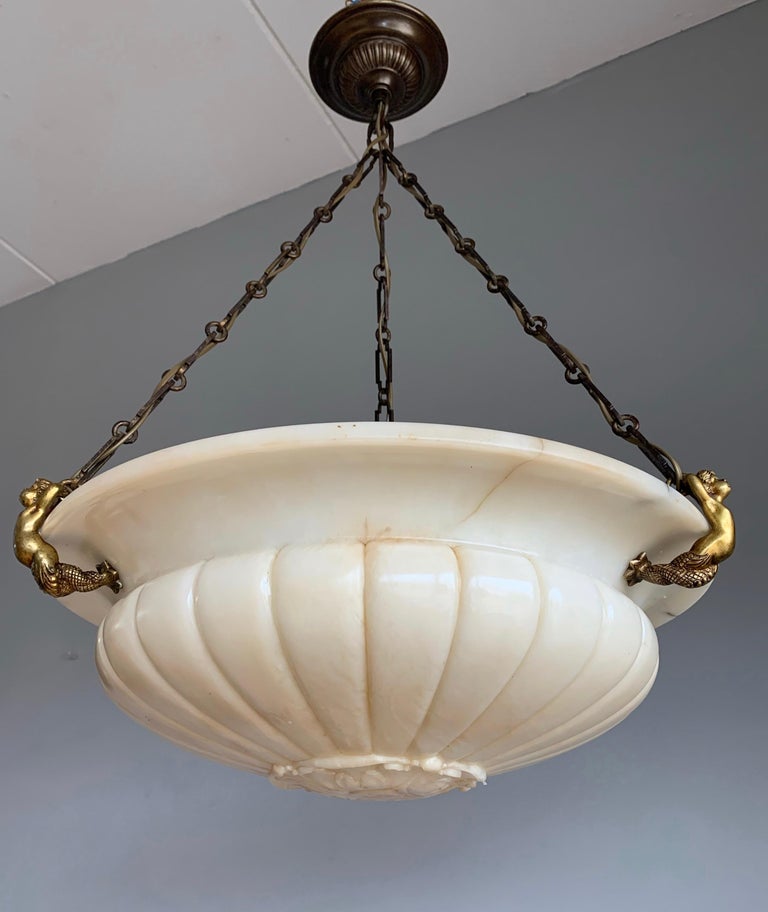 Unique and Extra Large White Alabaster Chandelier with Bronze Mermaid ...