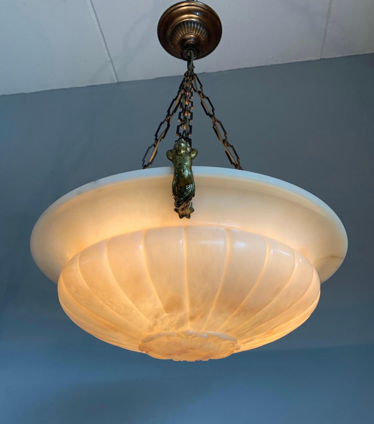 Unique and Extra Large White Alabaster Chandelier with Bronze Mermaid ...