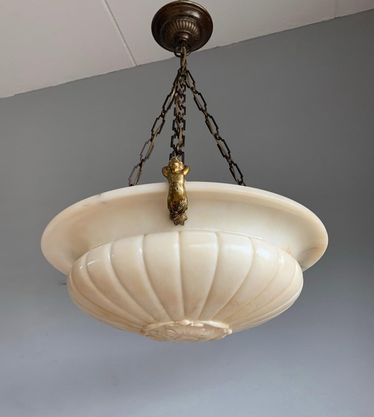 Unique and Extra Large White Alabaster Chandelier with Bronze Mermaid ...