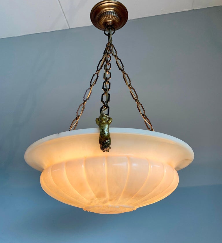 Unique and Extra Large White Alabaster Chandelier with Bronze Mermaid ...