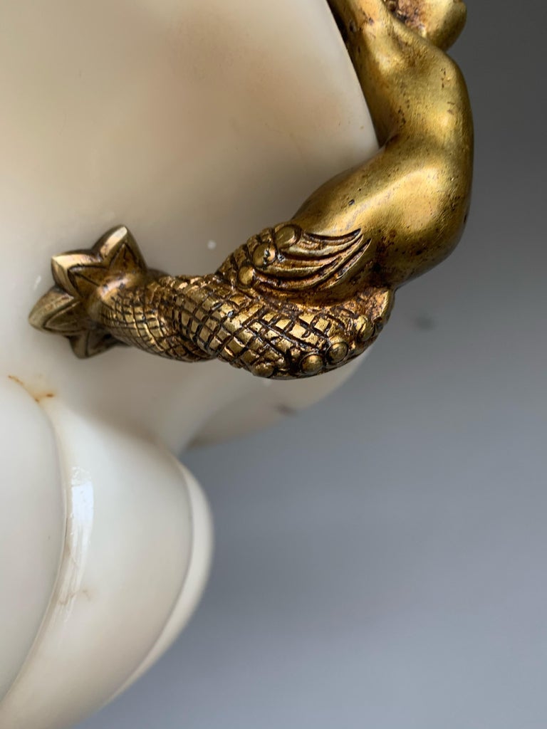Unique and Extra Large White Alabaster Chandelier with Bronze Mermaid ...