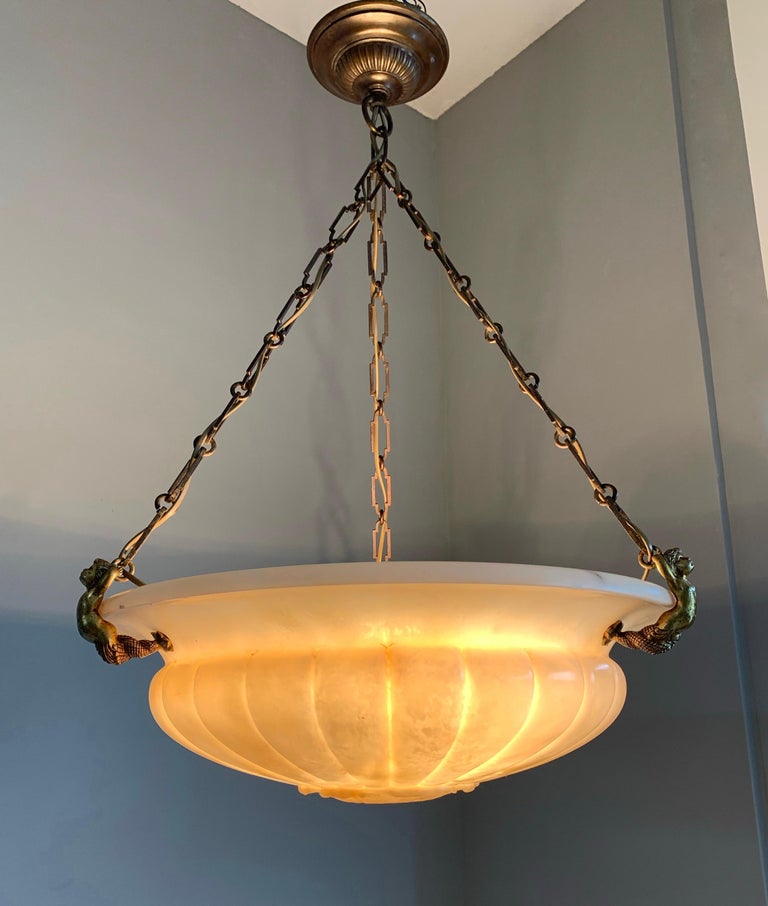 Unique and Extra Large White Alabaster Chandelier with Bronze Mermaid ...