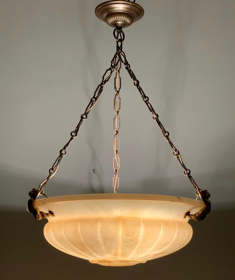 Unique and Extra Large White Alabaster Chandelier with Bronze Mermaid ...
