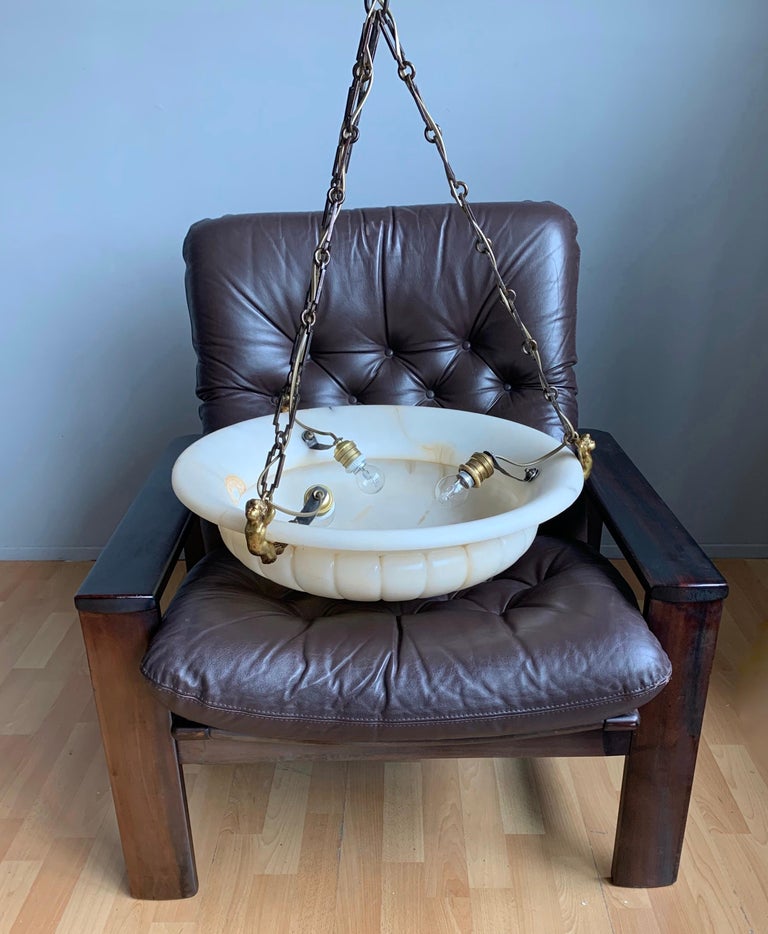 Unique and Extra Large White Alabaster Chandelier with Bronze Mermaid ...