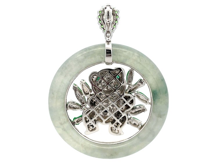 Unique Large Round Jade, Diamond, Emerald and Moonstone Panda Pendant ...