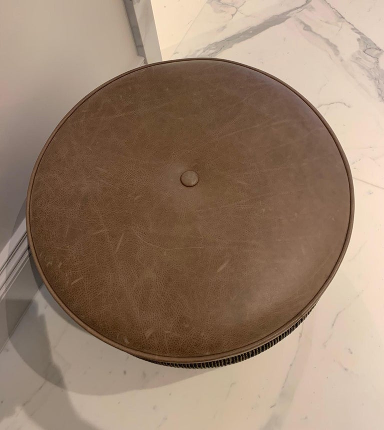 Metal Fringed Vanity Stool Ottoman Handcrafted in Brown Brushed Leather ...