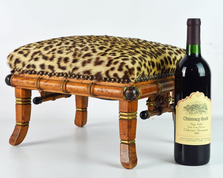 Unique Leopard Covered English Aesthetic Movement Faux Bamboo Footstool ...